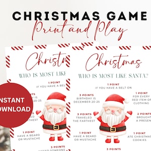 Christmas Printable Worksheet Activity Game, Who is Most Like Santa ...