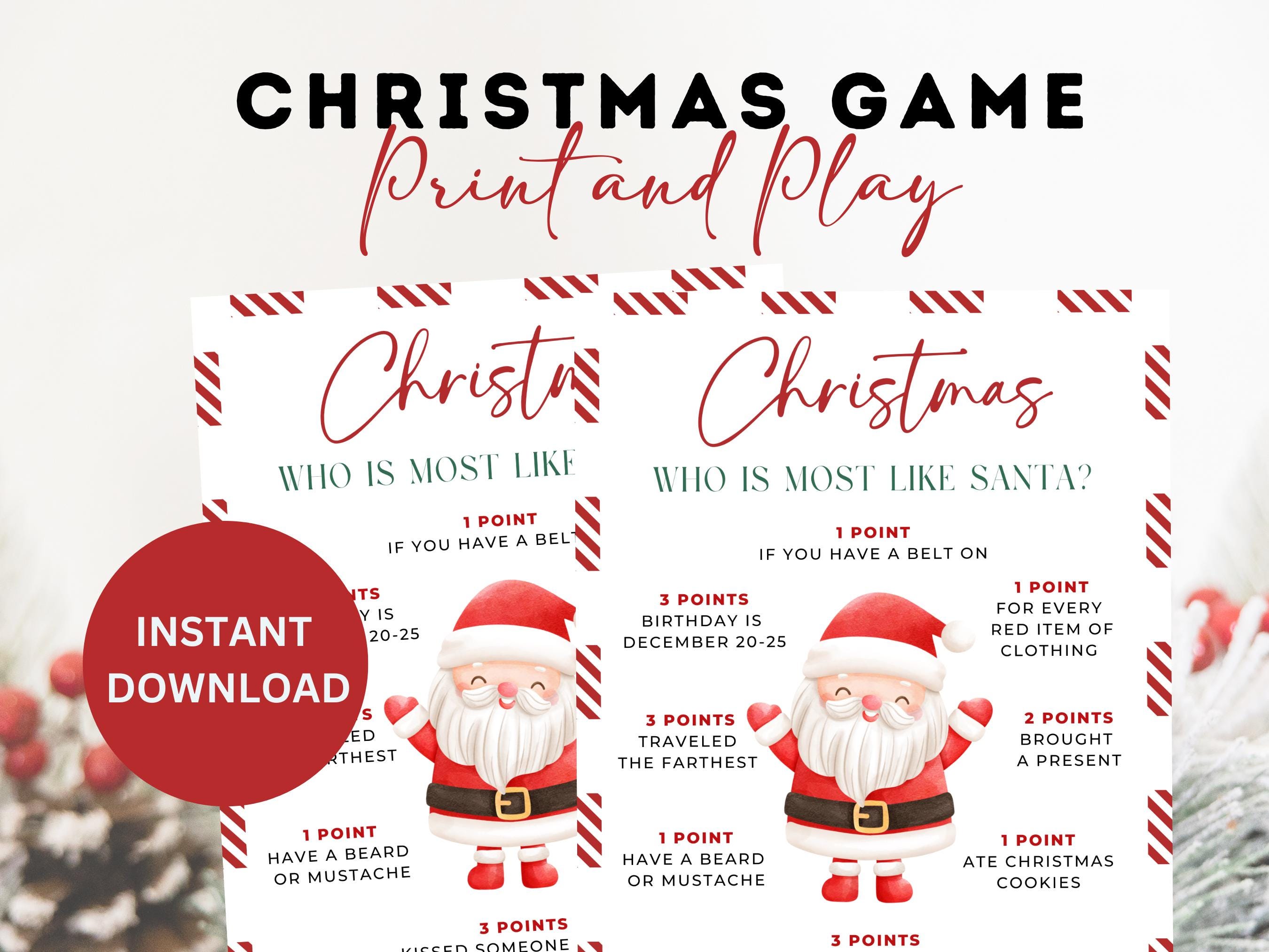 Christmas Printable Worksheet Activity Game, Who is Most Like Santa ...