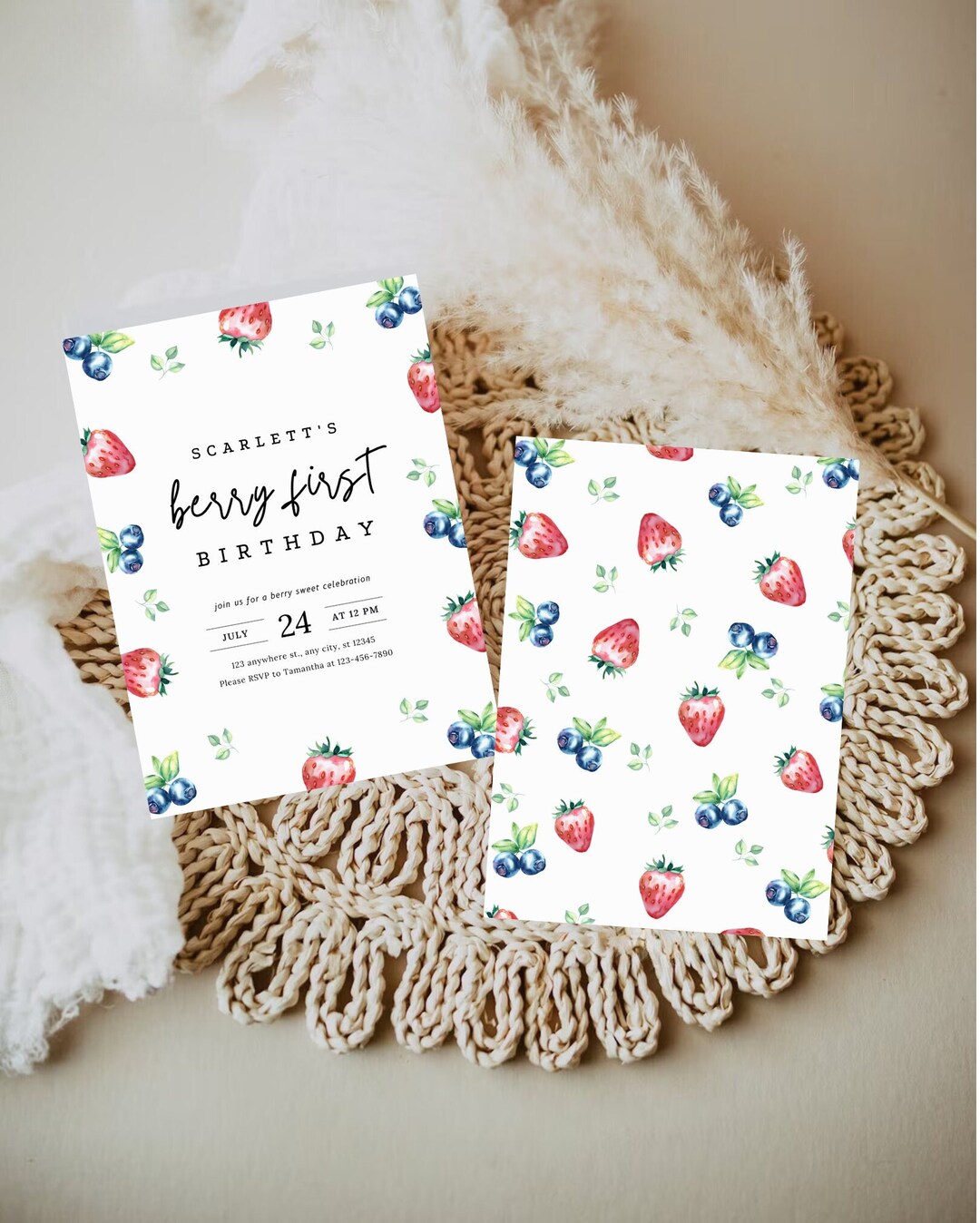 Berry First Birthday Invitation, Strawberry Birthday Invitation, Berry ...