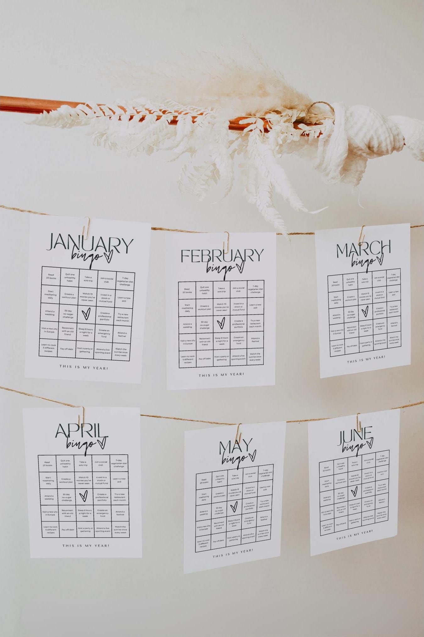 2026 Bingo Printable Card, 2026 Vision Board Bingo Card, 12 Month Bingo ...