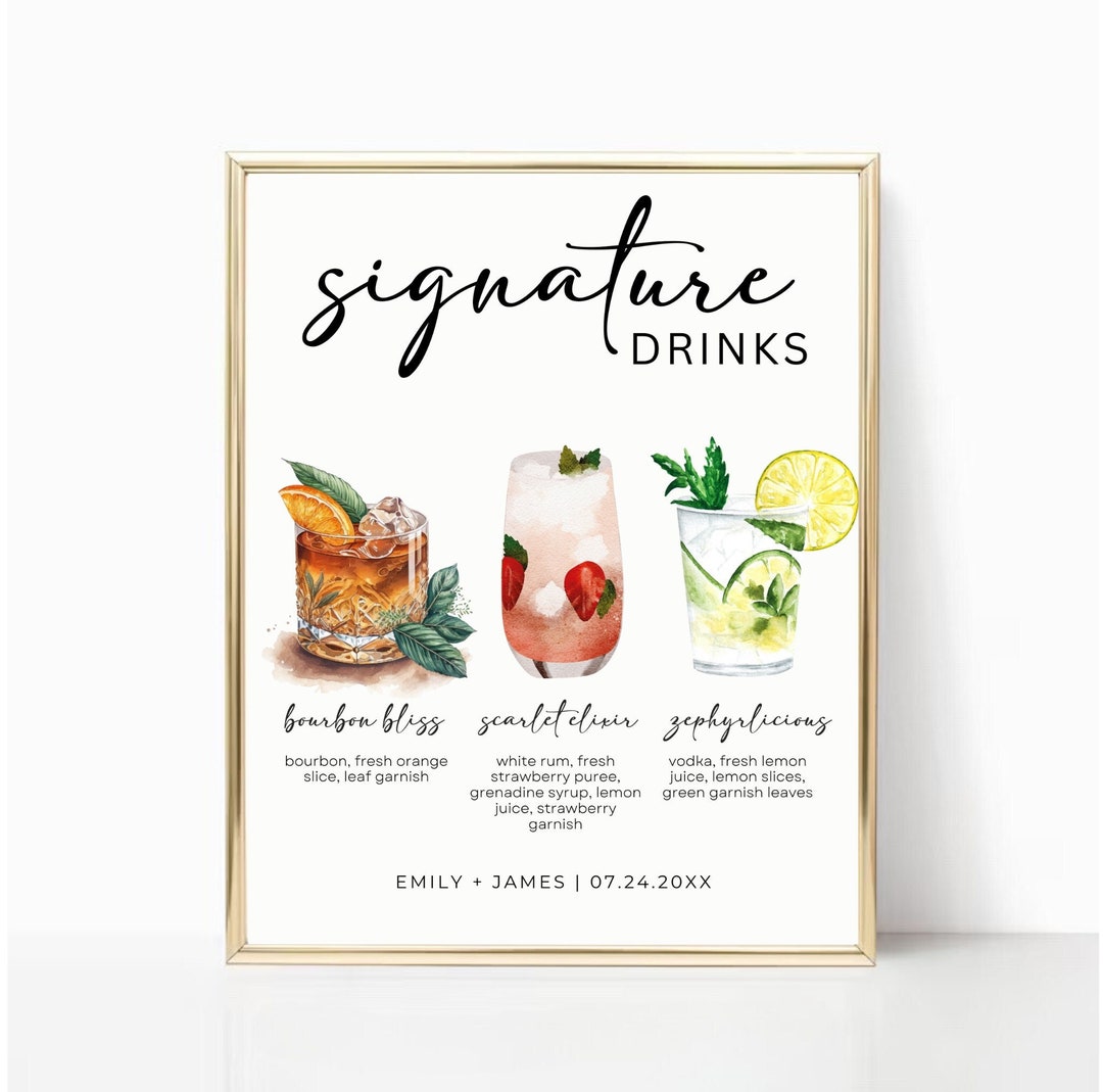 Signature Cocktail Sign, Cocktail Menu, Wedding Bar Menu, Signature ...