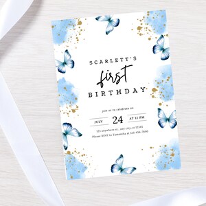 Butterfly Birthday Invitation, Blue Butterfly, Surprise Birthday Party ...