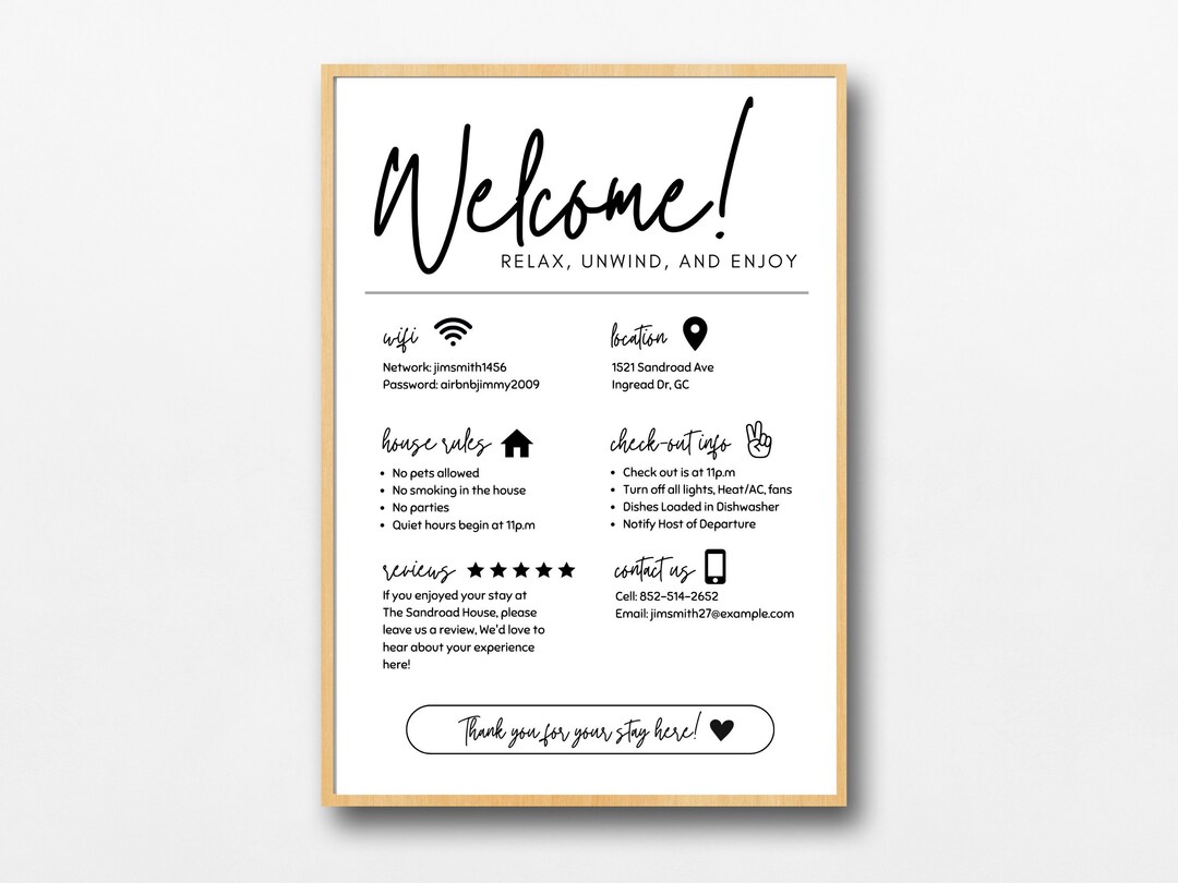 Airbnb Welcome Sign, Airbnb Signs, Airbnb Template, Airbnb Welcome Book ...
