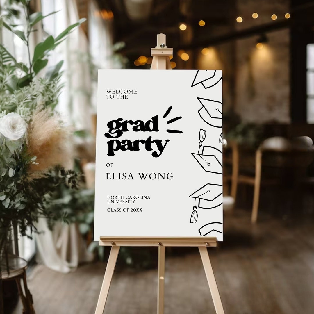 Modern Graduation Sign, Grad Party Sign, Retro Graduation Sign ...