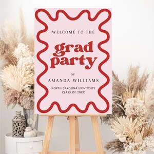 Red Wavy Grad Sign, Retro Grad Party Sign, Graduation Yard Sign ...