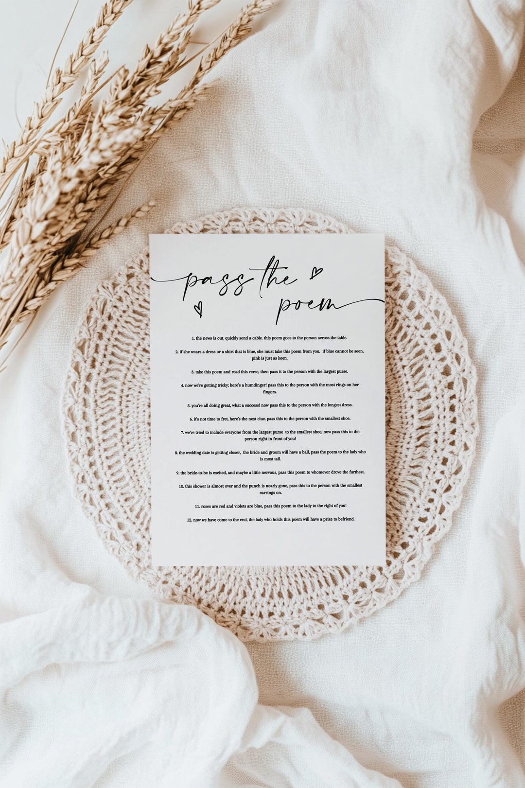 Pass the Poem Bridal Shower Game, Bridal Shower Trivia Game, Printable ...