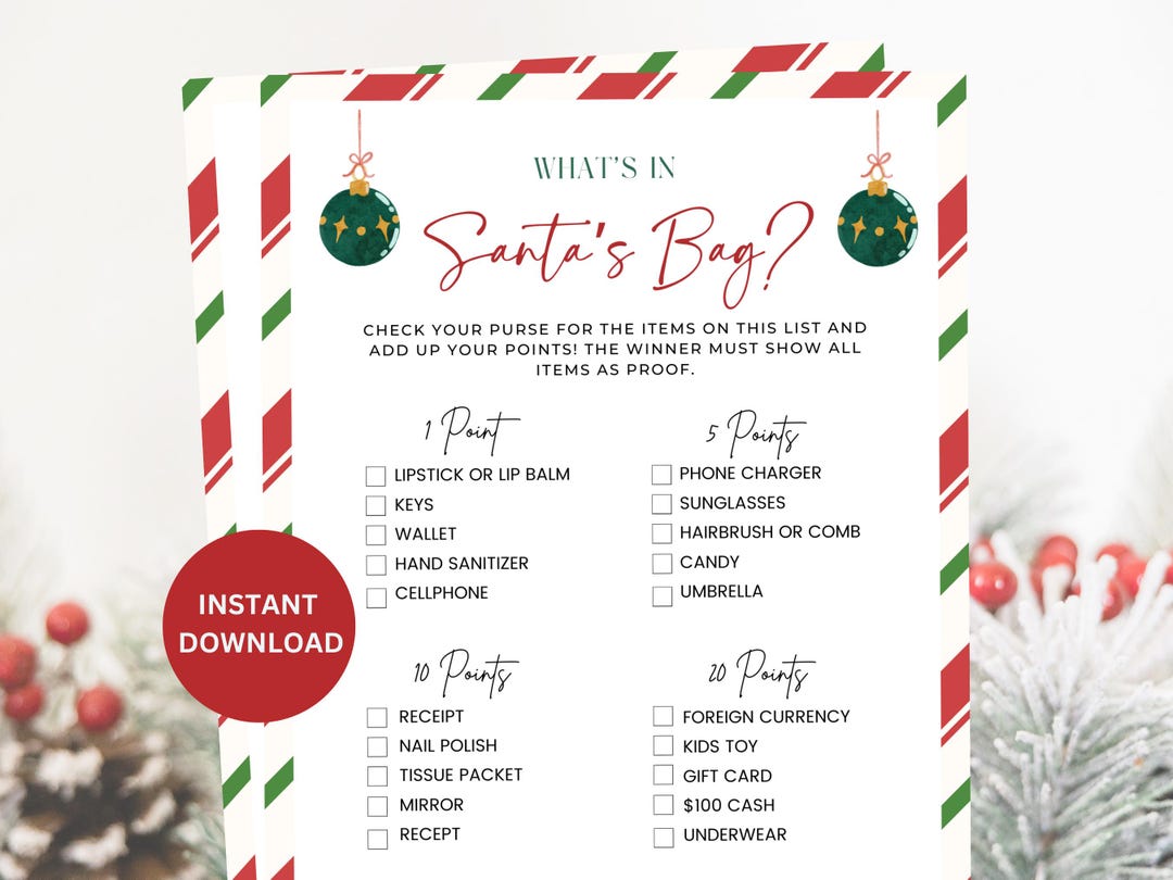 Christmas Party Game, What's in Santa's Bag Printable Christmas ...