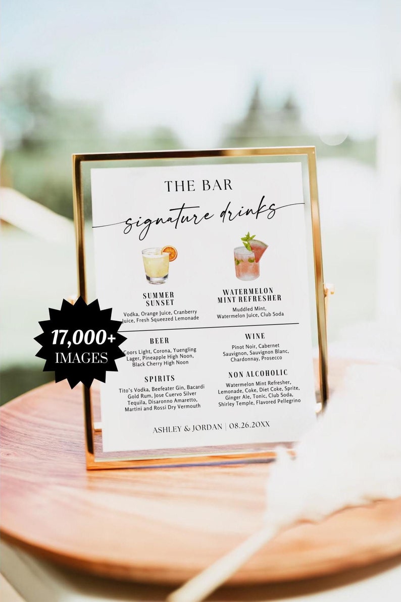 Signature Drink Sign, Bar Menu, Signature Cocktail Sign, Wedding Bar ...