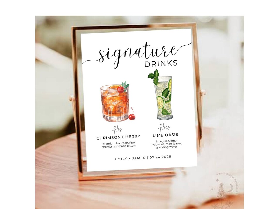 Signature Drink Sign Signature Cocktail Sign Bar Menu - Etsy