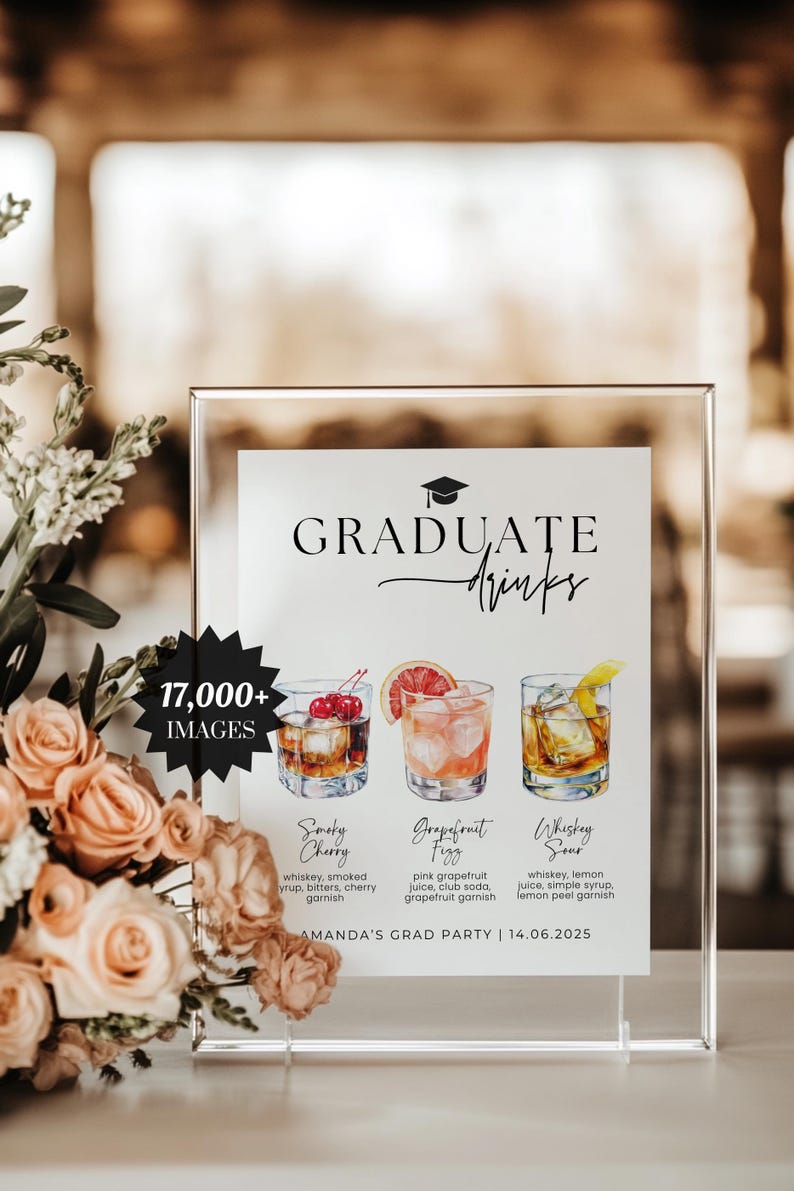 Graduation Signature Drink Sign, Grad Cocktail Menu, Grad Bar Menu Sign ...