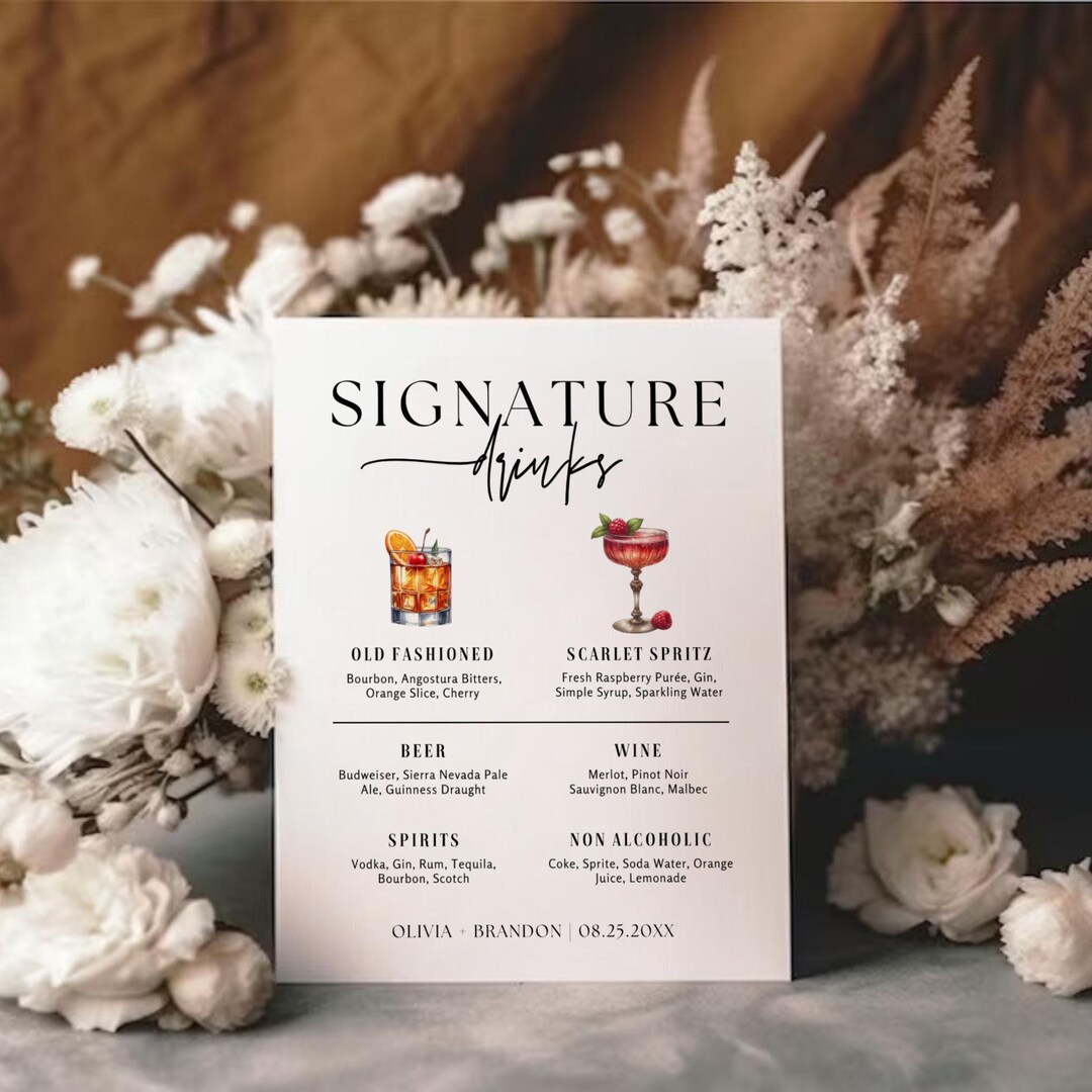 Signature Drink Sign, Bar Menu Sign, Wedding Bar Menu, Signature ...