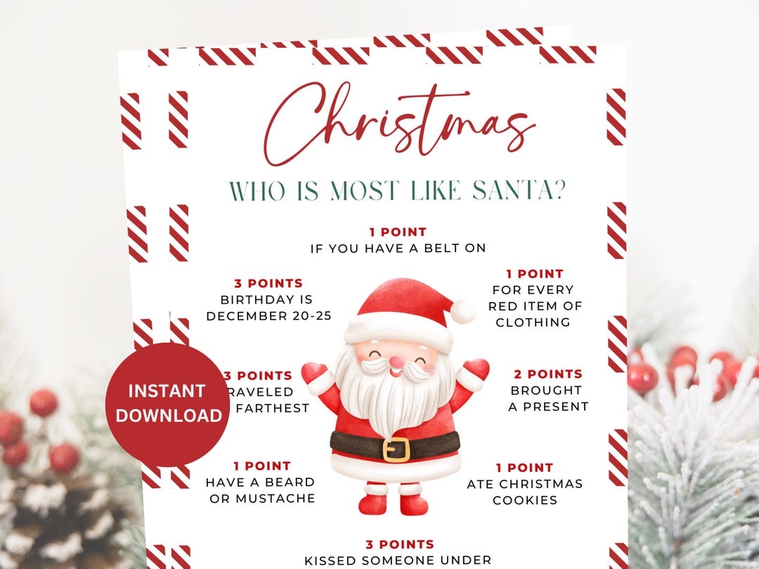 Christmas Printable Worksheet Activity Game, Who is Most Like Santa ...