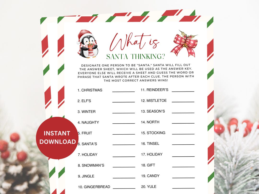 What is Santa Thinking Christmas Party Game, Printable Christmas ...