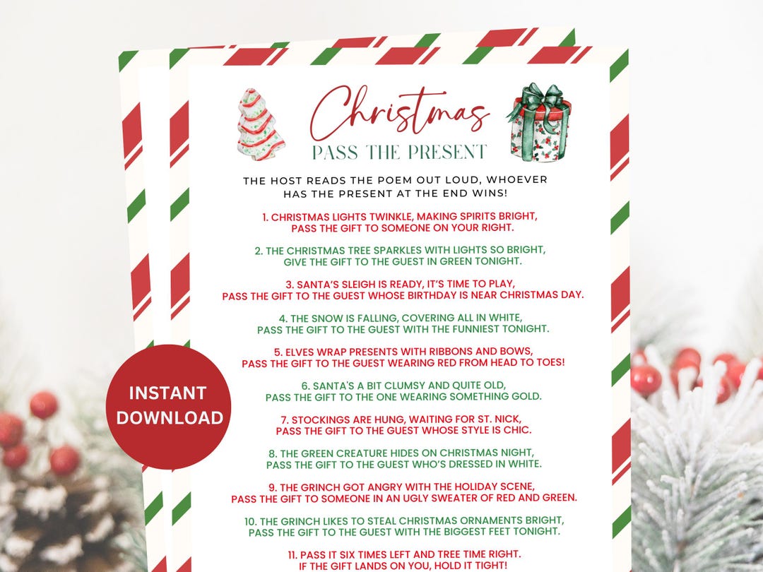 Juego imprimible de poemas de pasar el presente de Navidad, juego de ...