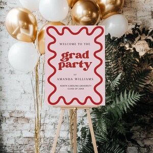 Red Wavy Grad Sign, Retro Grad Party Sign, Graduation Yard Sign ...