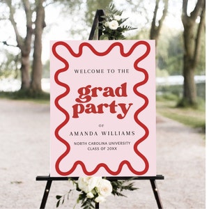 Red Wavy Grad Sign, Retro Grad Party Sign, Graduation Yard Sign ...