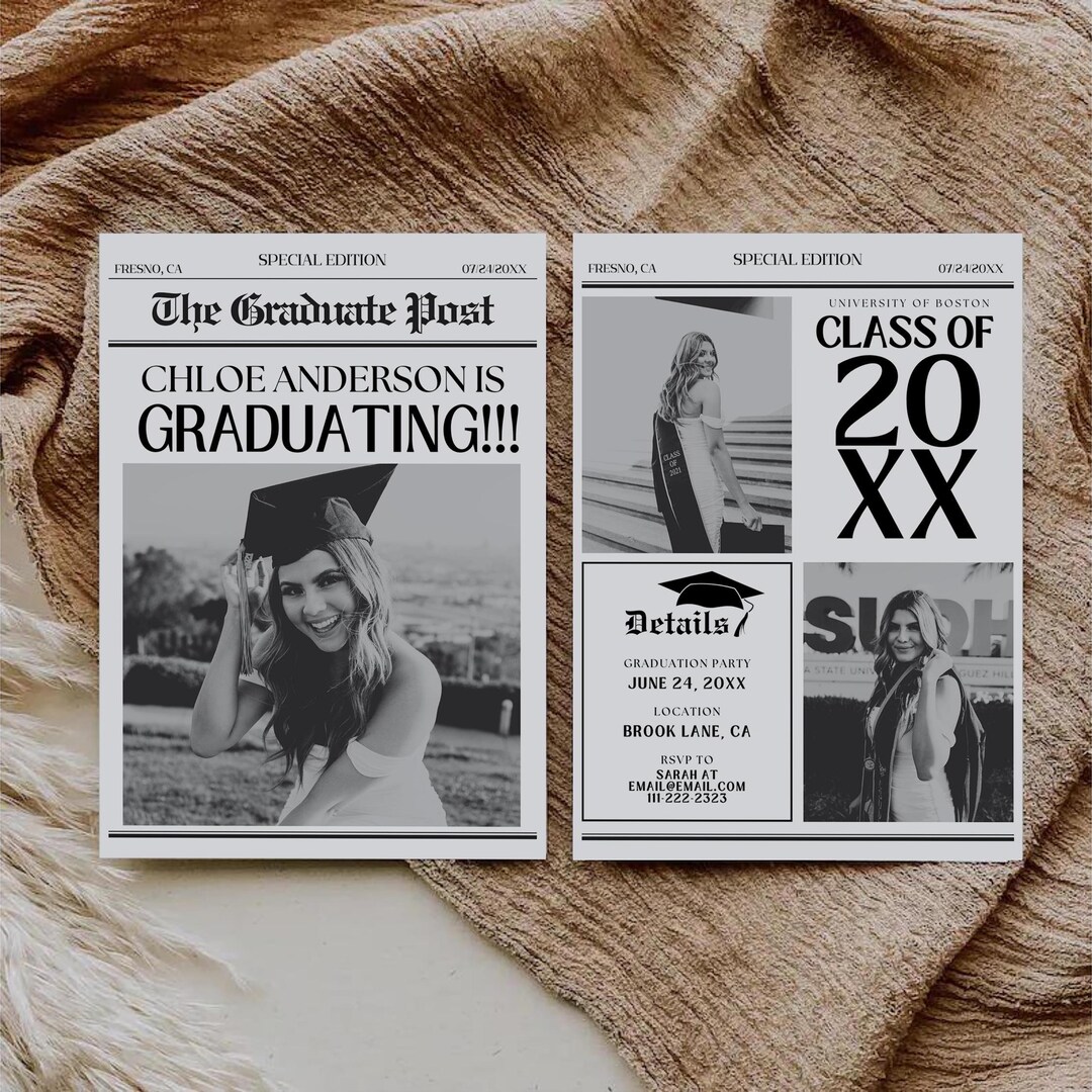Newspaper Graduation Announcement 2025, Graduation Invitation, College ...