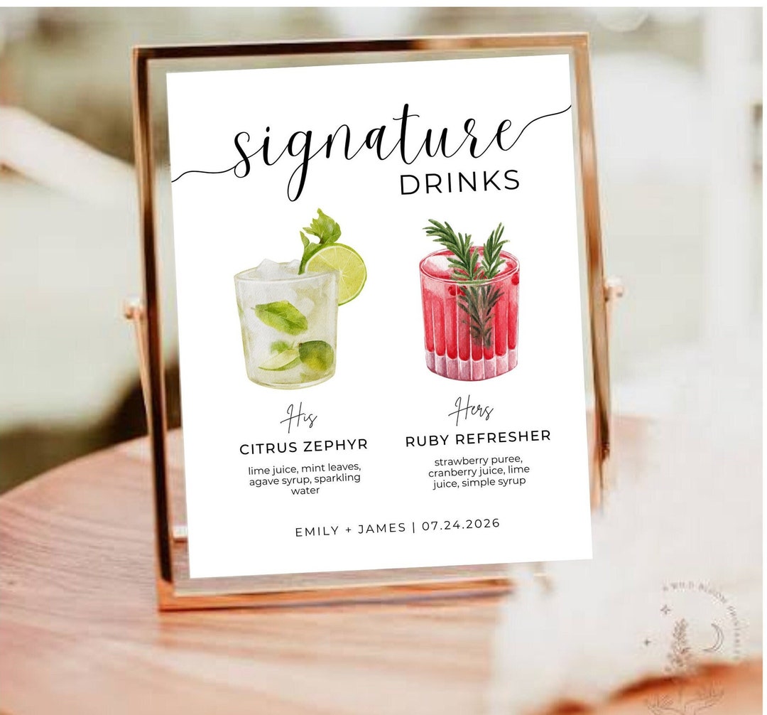Signature Drink Sign Signature Cocktail Sign Wedding Bar - Etsy