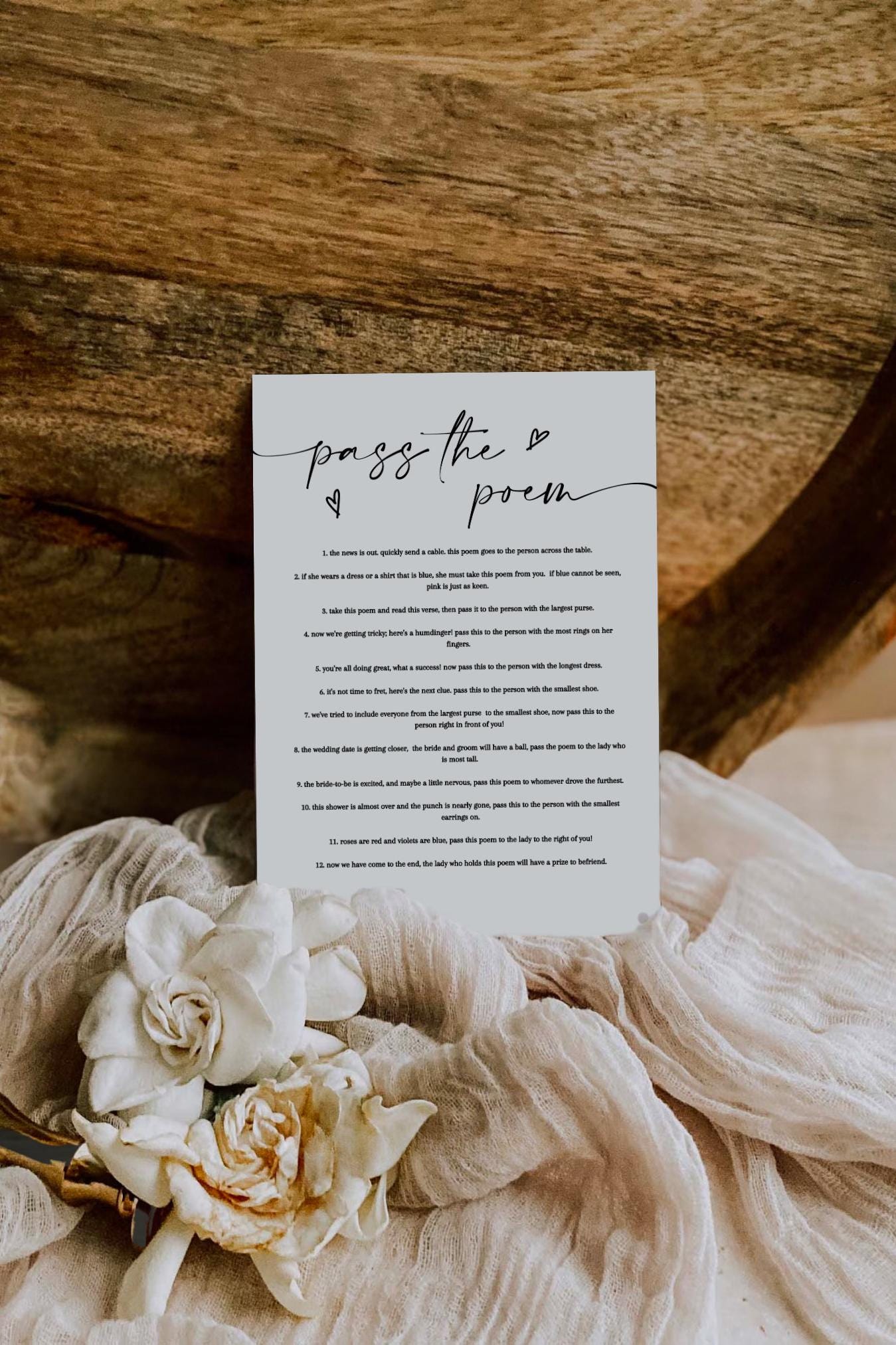 Pass the Poem Bridal Shower Game, Bridal Shower Trivia Game, Printable ...
