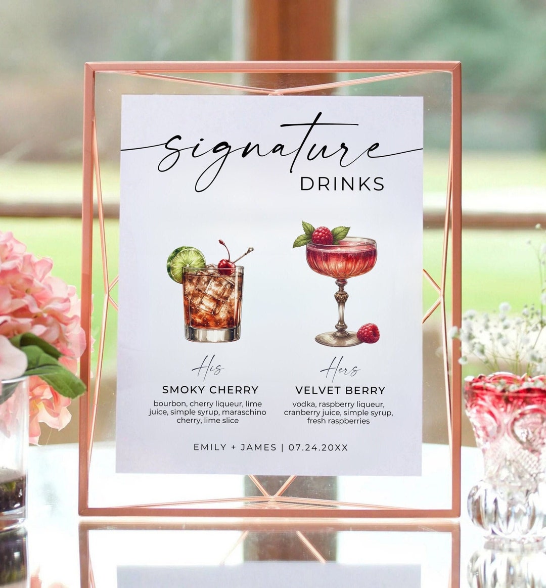 Signature Drink Sign, Cocktail Drink Sign, Wedding Drink Sign, Cocktail ...