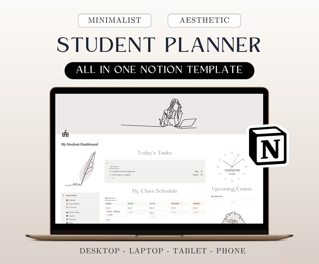 All-in-one Student Notion Planner, Notion Template, Notion Aesthetic ...