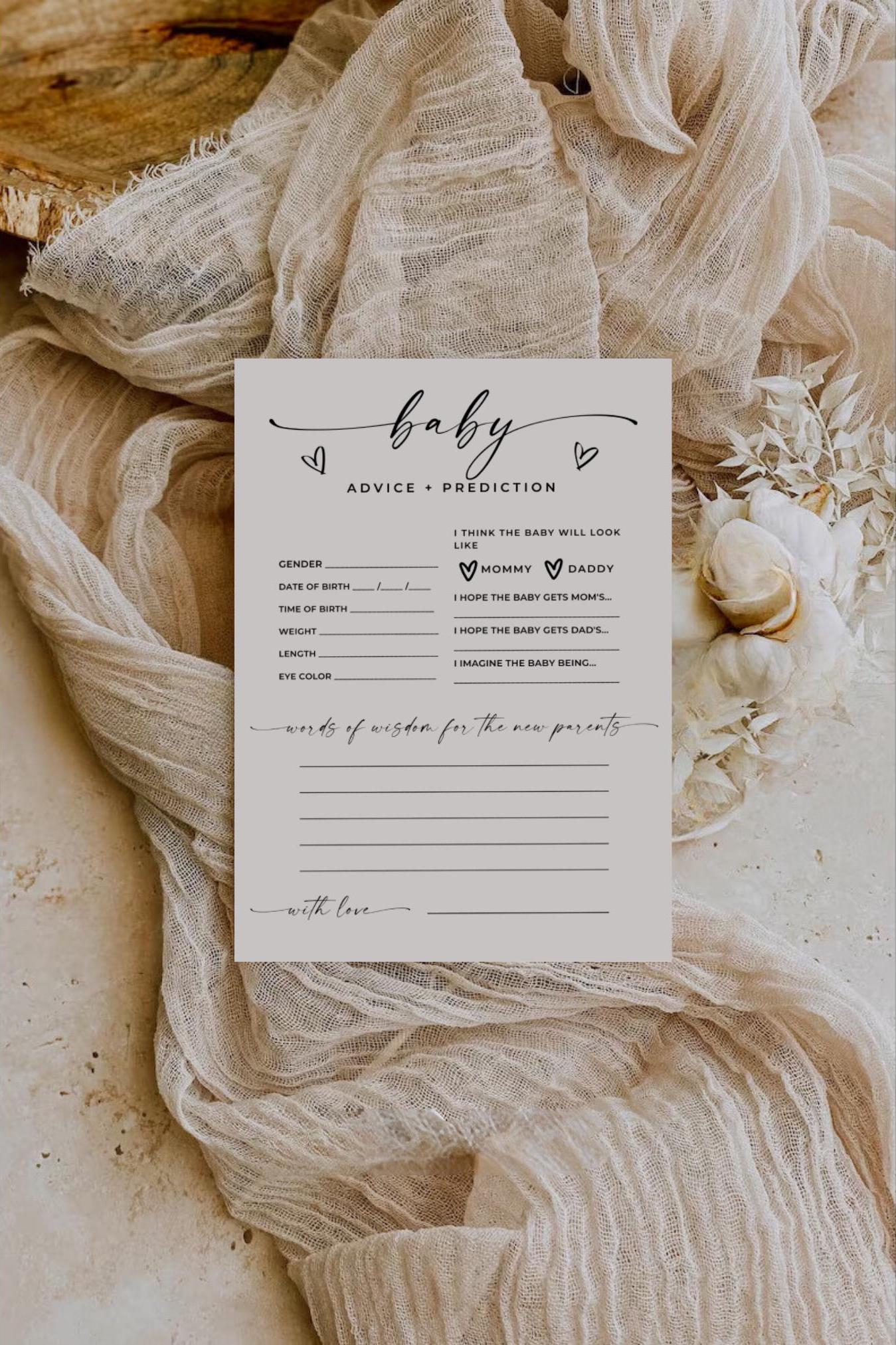 Baby Prediction Card Baby Shower Game, Baby Prediction and Advice Card ...
