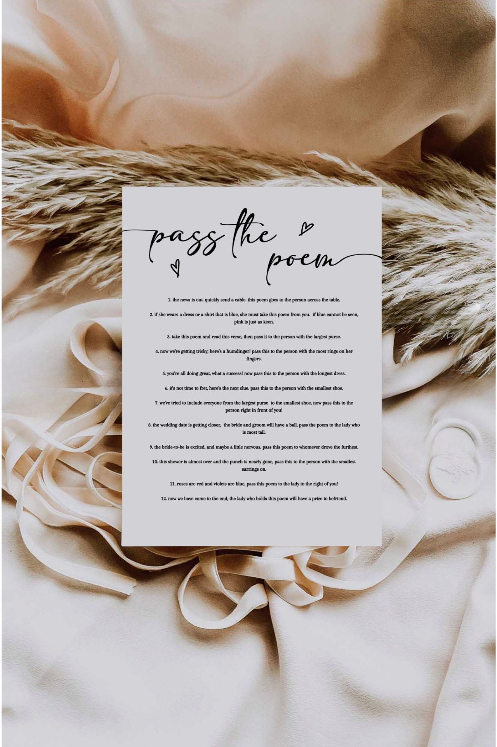 Pass the Poem Bridal Shower Game Card, Bridal Shower Trivia Game ...