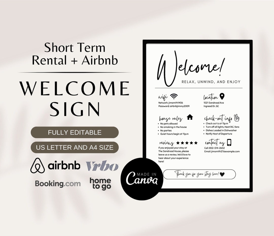 Airbnb Welcome Sign, Airbnb Signs, Airbnb Template, Airbnb Welcome Book ...