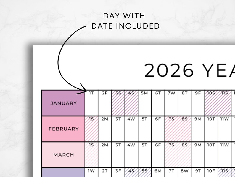 2026 Year Planner Printable, Pastels Yearly Planning Calendar, Large ...