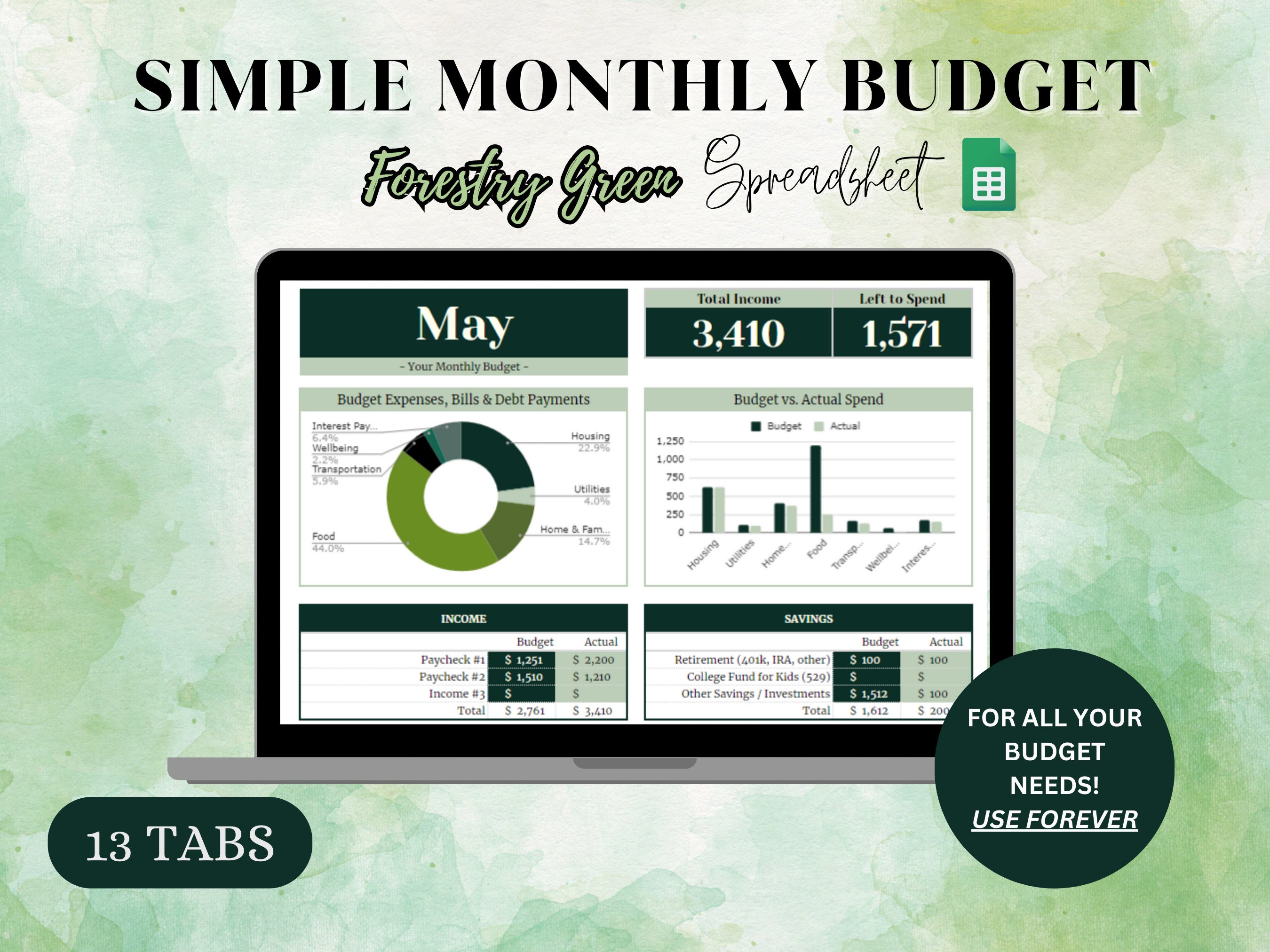 Simple Monthly Budget Spreadsheet Budgeting Spreadsheet - Etsy