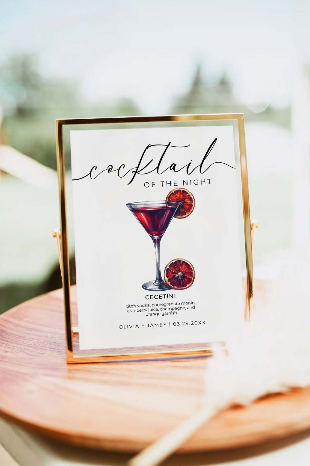 Signature Cocktail Sign, Cocktail of the Night, Wedding Menu Sign ...
