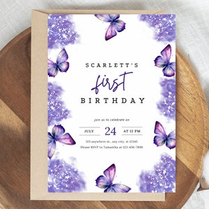 Butterfly Birthday Invitation Butterfly Invitation Purple - Etsy