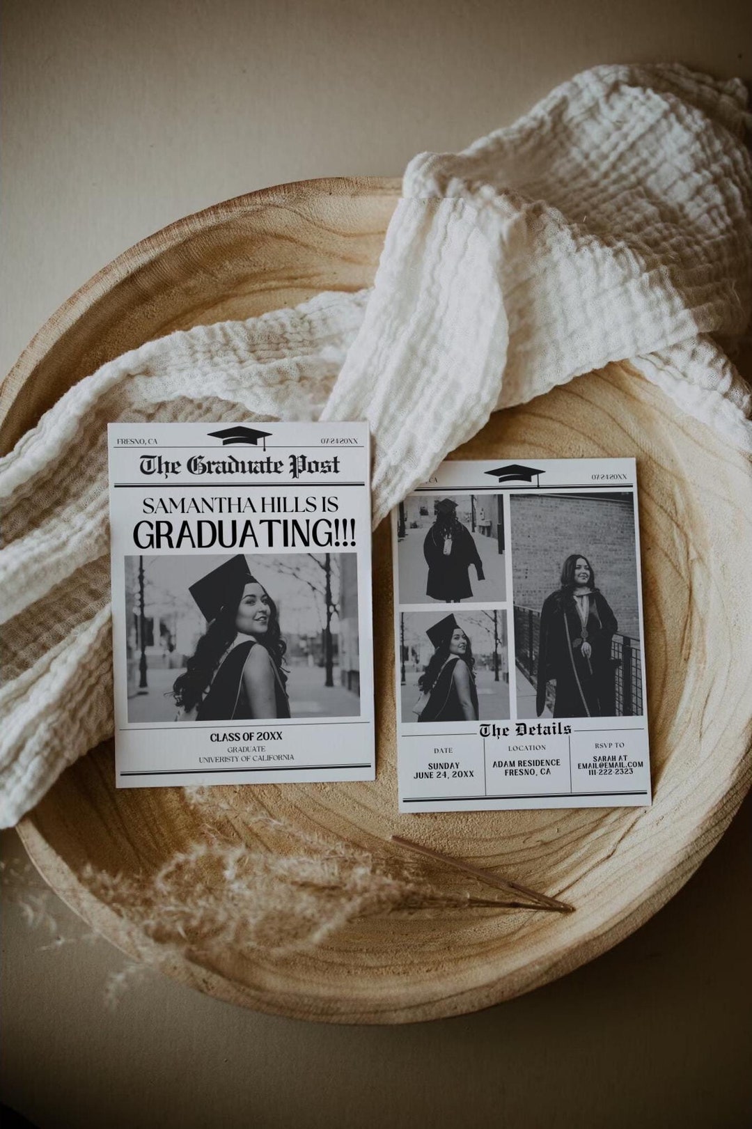 Newspaper Graduation Party Invite, Graduation Invitation, Graduation ...