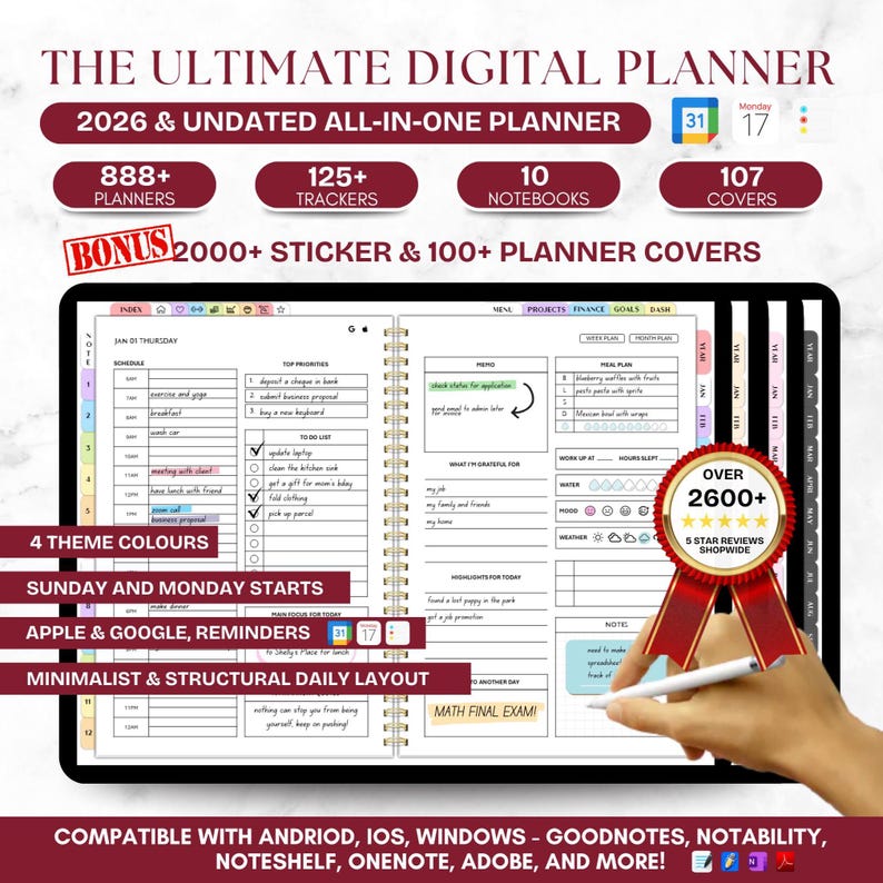 2026 Premium Digital Planner, Undated Ultimate Digital Planner, Yearly ...