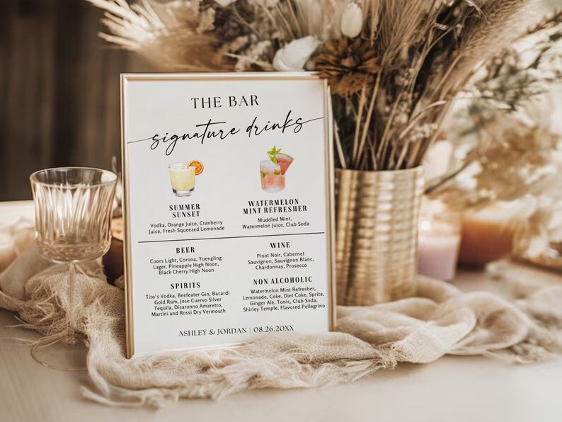 Signature Drink Sign, Bar Menu, Signature Cocktail Sign, Wedding Bar ...