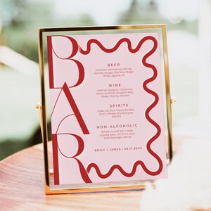 Red Squiggly Bar Menu Sign, Retro Signature Drink Sign, Wavy Drink Sign ...