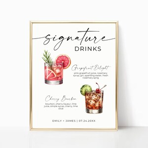 Bar Menu, Cocktail Menu, Signature Drink Sign, Signature Cocktail Sign ...