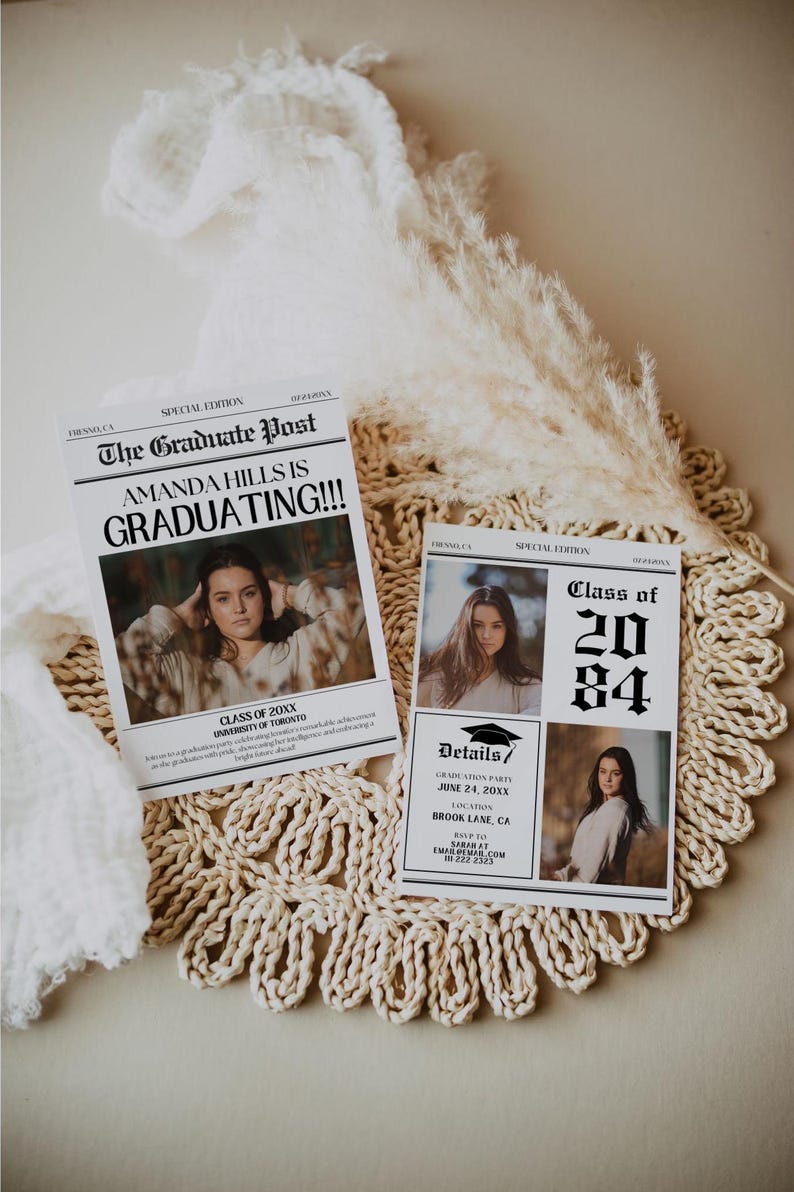 Newspaper Graduation Invitation 2026, Graduation Party Invite, College ...