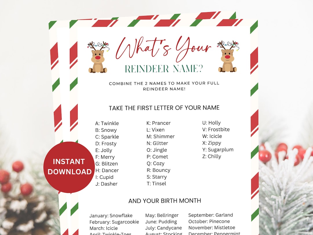 Whats My Reindeer Name, Christmas Trivia Quiz Puzzle, Christmas Adult ...