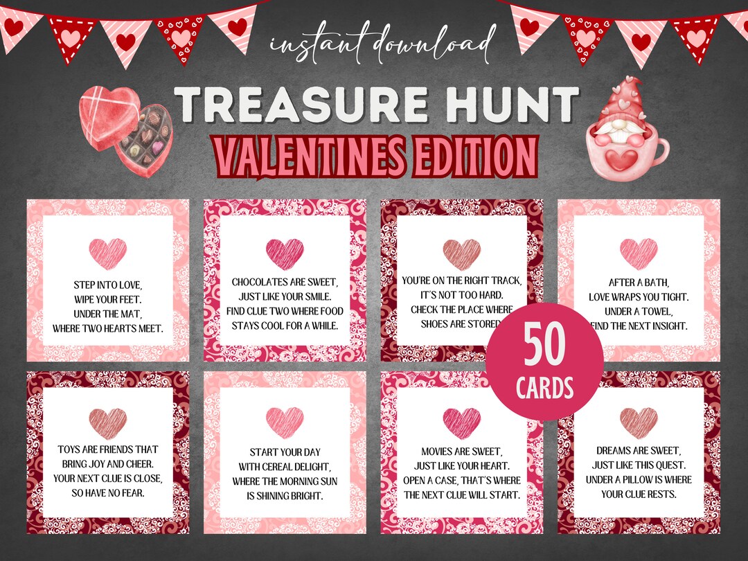 Valentines Treasure Hunt, Valentines Games, Scavenger Hunt, Valentines ...