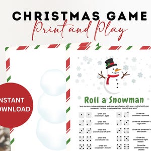 Roll A Dice Snowman Printable Christmas Game, Christmas Party Games ...