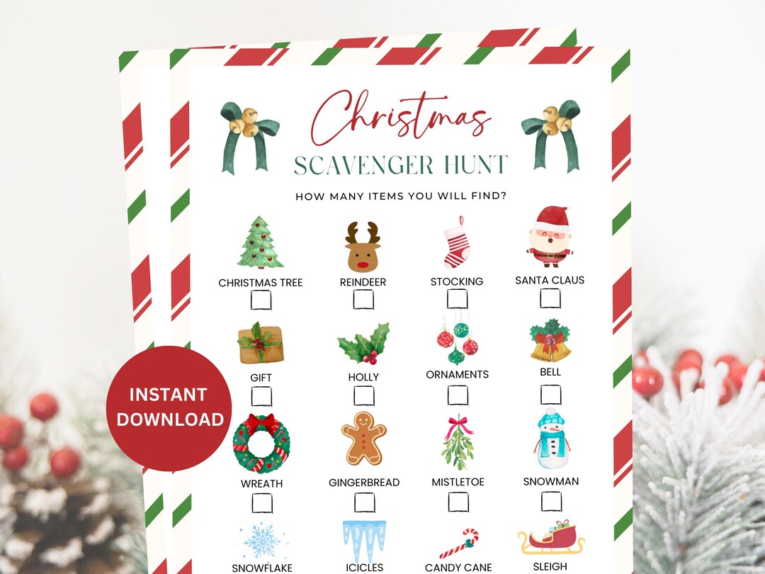 Scavenger Hunt Christmas Party Game, Printable Christmas Treasure Hunt ...