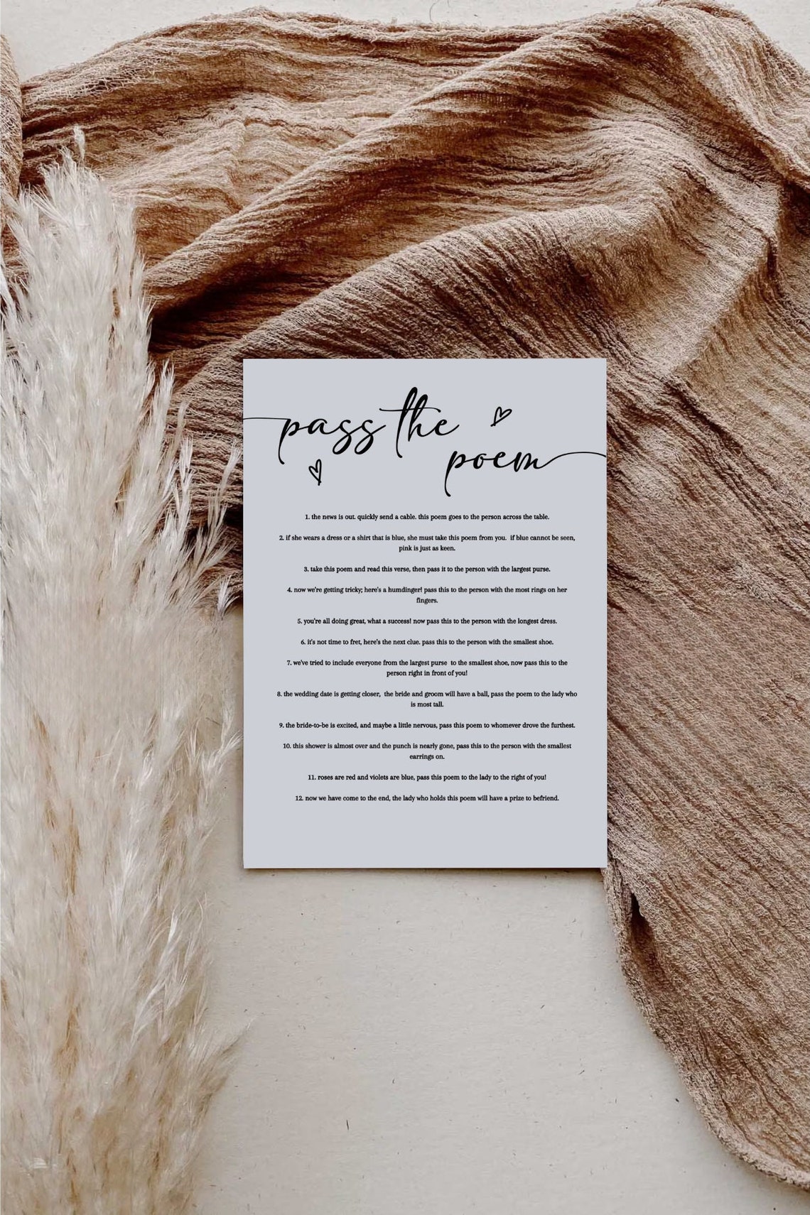 Pass the Poem Bridal Shower Game Card, Bridal Shower Trivia Game ...