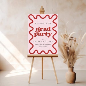 Red Wavy Grad Sign, Retro Grad Party Sign, Graduation Yard Sign ...
