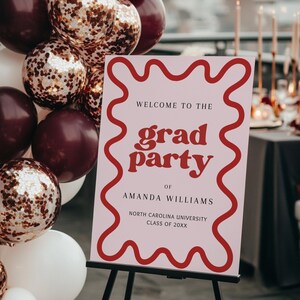 Red Wavy Grad Sign, Retro Grad Party Sign, Graduation Yard Sign ...