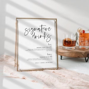 Drink Menu Sign, Bar Sign, Cocktail Drink Sign, Signature Cocktail Sign ...