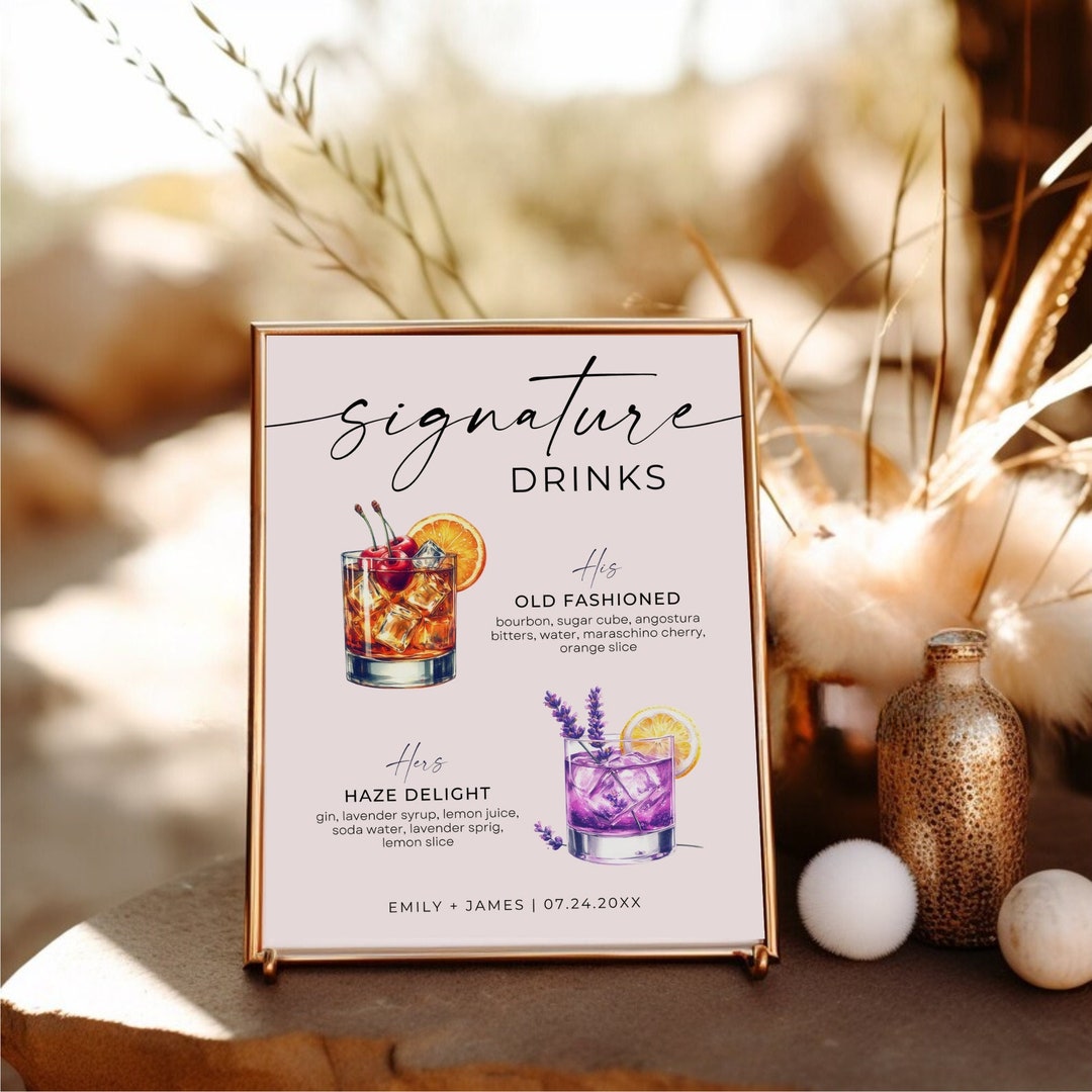 Signature Cocktail Sign, Bar Menu, Wedding Bar Menu, Signature Drink ...
