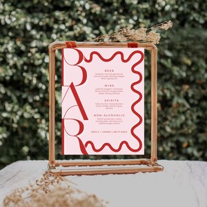 Retro Signature Drink Sign, Wavy Drink Sign, Red Squiggly Bar Menu Sign ...