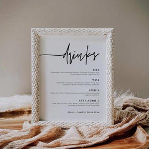 Drink Menu Template, Signature Drink Sign, Cocktail Menu, Wedding Menu ...