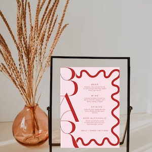 Retro Signature Drink Sign, Wavy Drink Sign, Red Squiggly Bar Menu Sign ...